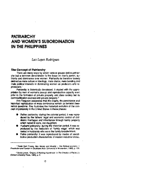 (PDF) Patriarchy and Women's Subordination in the Philippines
