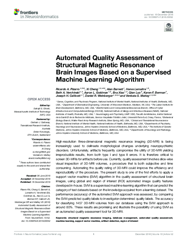 (PDF) Automated Quality Assessment of Structural Magnetic Resonance Brain Images Based on a ...
