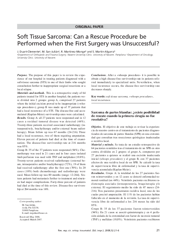 (PDF) Soft Tissue Sarcoma: Can a Rescue Procedure be Performed when the ...