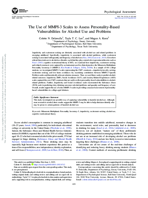 (PDF) The use of MMPI-3 scales to assess personality-based ...