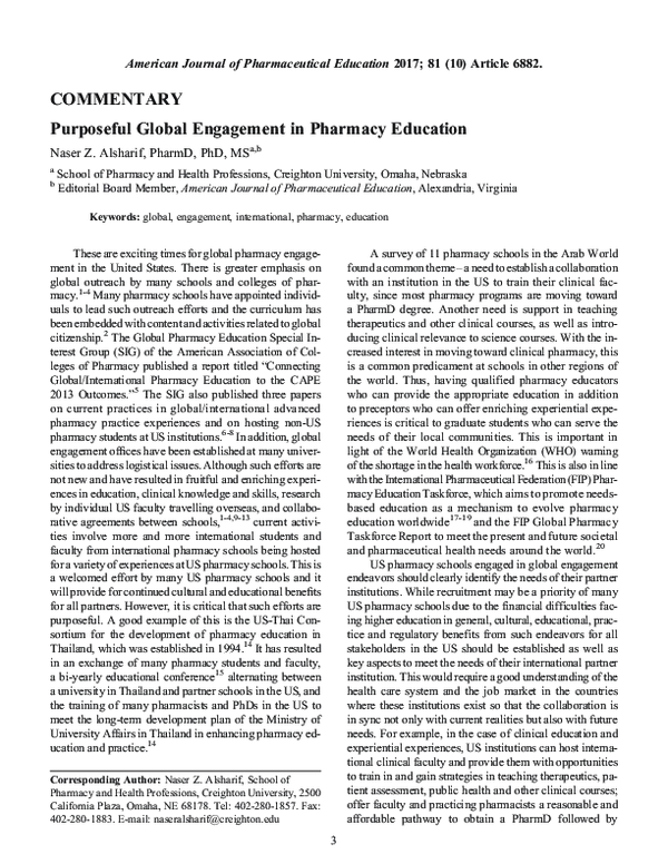 (PDF) Purposeful Global Engagement in Pharmacy Education