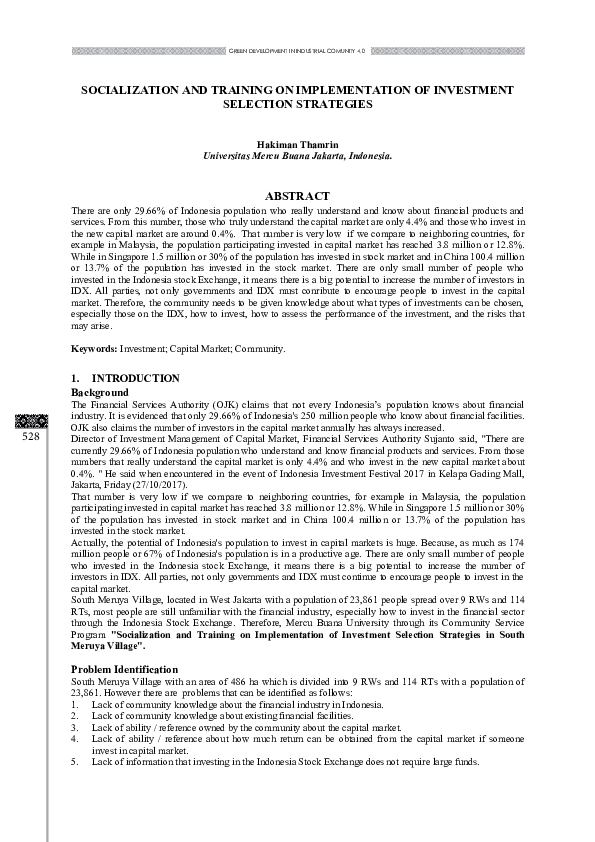 (PDF) Socialization and Training on Implementation of Investment Selection Strategies