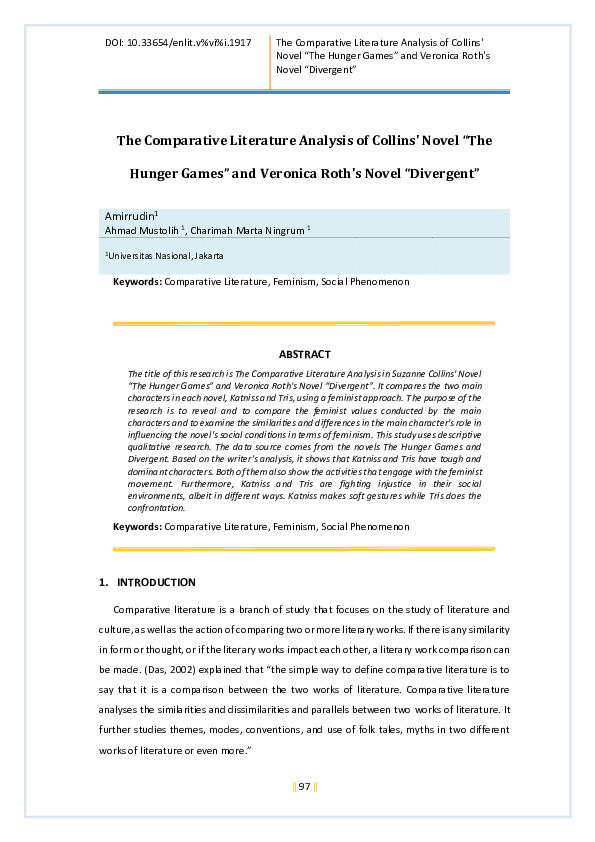 (PDF) The Comparative Literature Analysis of Collins' Novel 'The Hunger ...