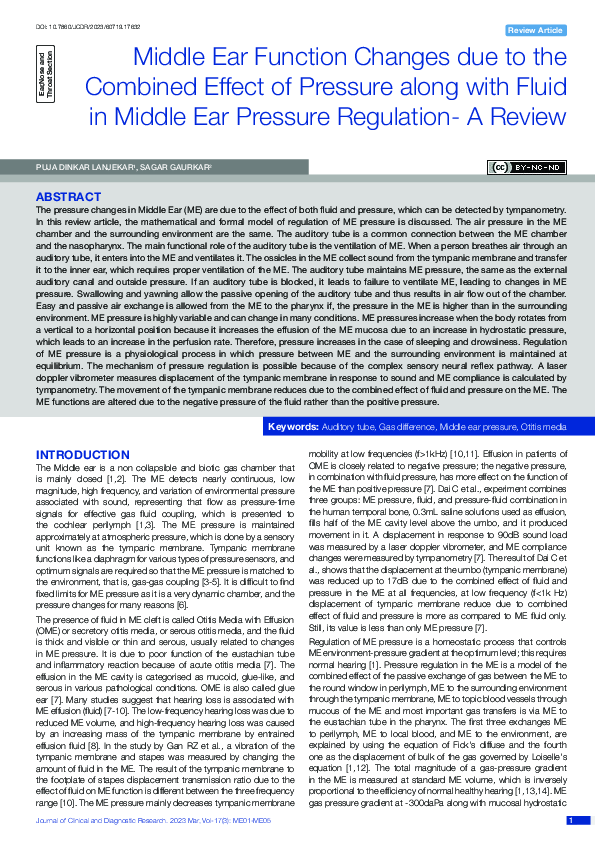 (PDF) Middle Ear Function Changes due to the Combined Effect of ...