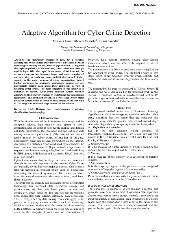 (PDF) Adaptive Algorithm for Cyber Crime Detection