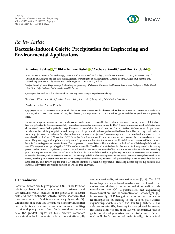 (PDF) Bacteria-Induced Calcite Precipitation for Engineering and ...