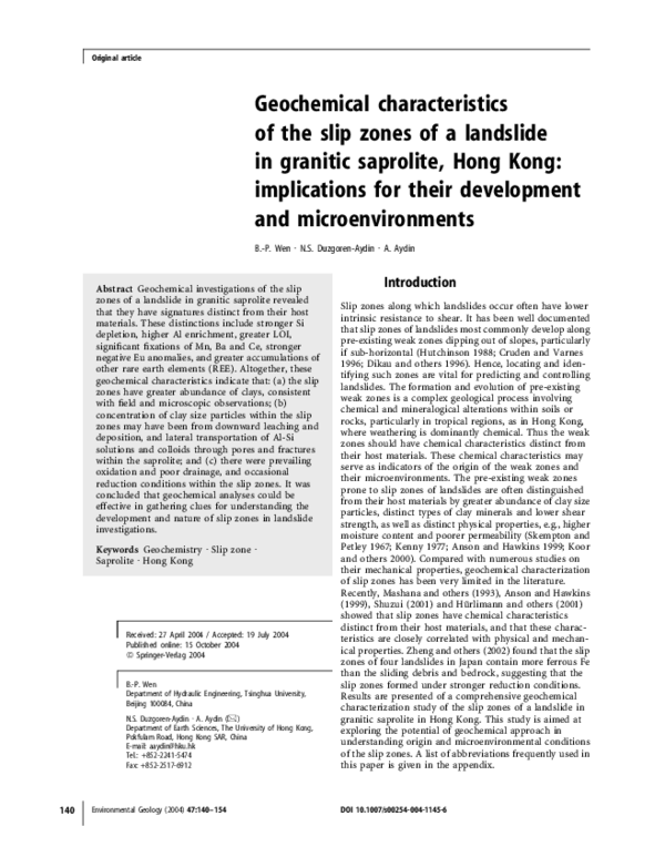 (PDF) Geochemical characteristics of the slip zones of a landslide in ...