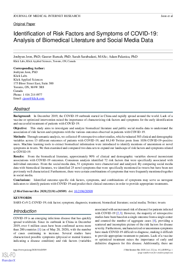 (PDF) Identification of risk factors and symptoms of SARS-CoV-2 (COVID ...