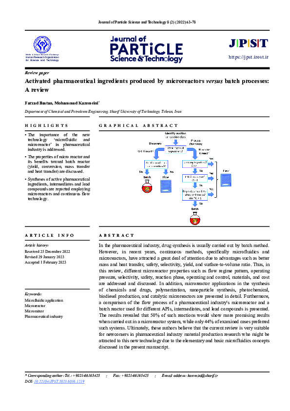 (PDF) Activated pharmaceutical ingredients produced by microreactors ...