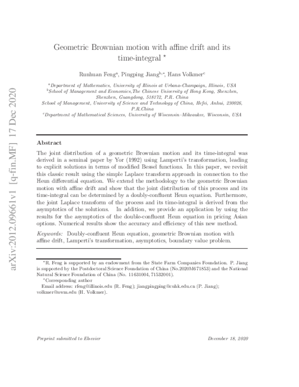 (PDF) Geometric Brownian motion with affine drift and its time-integral
