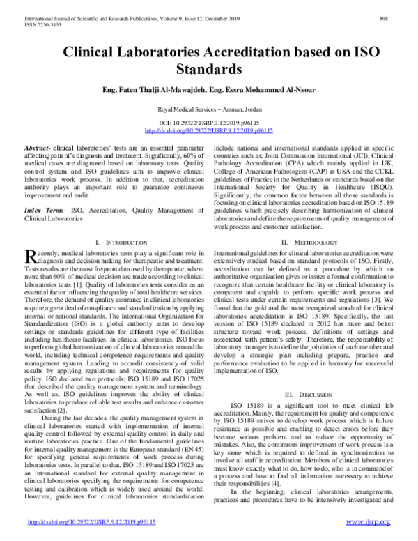 (PDF) Clinical Laboratories Accreditation based on ISO Standards