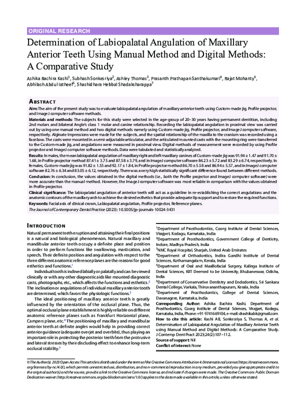 (PDF) Determination of Labiopalatal Angulation of Maxillary Anterior ...