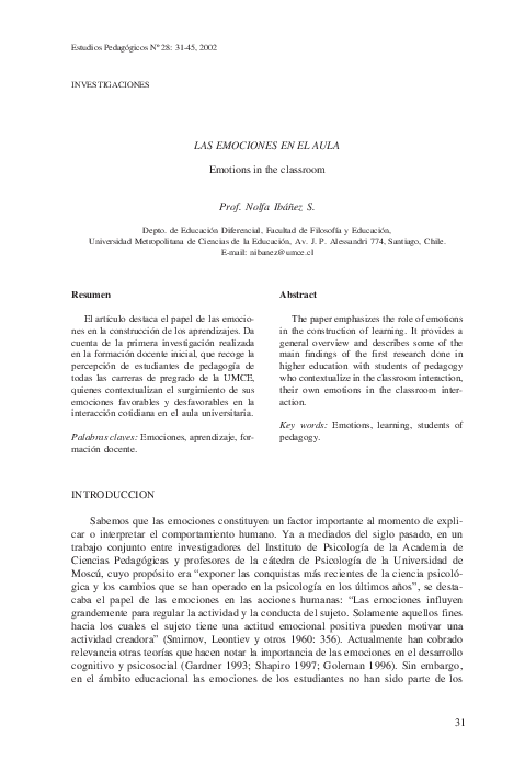 Pdf Las Emociones En El Aula