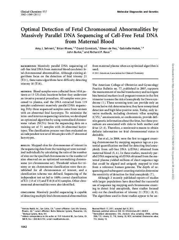 (PDF) Optimal Detection of Fetal Chromosomal Abnormalities by Massively ...