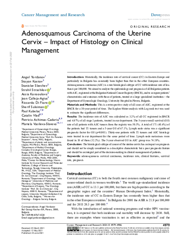 (PDF) Adenosquamous Carcinoma of the Uterine Cervix – Impact of ...