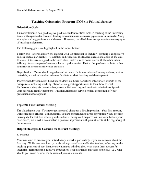(PDF) Teaching Orientation Program (TOP) in Political Science
