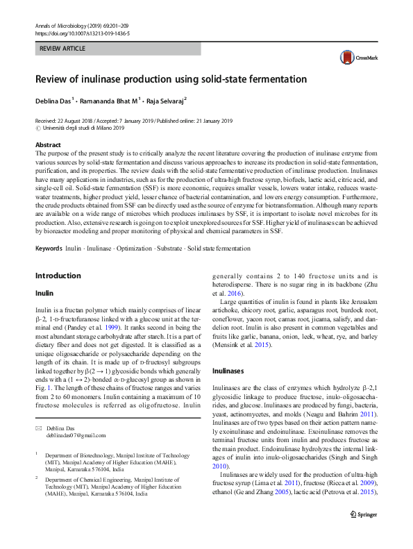 (PDF) Review of inulinase production using solid-state fermentation