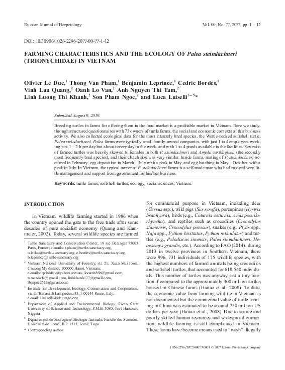 (PDF) Farming Characteristics and the Ecology of Palea steindachneri ...