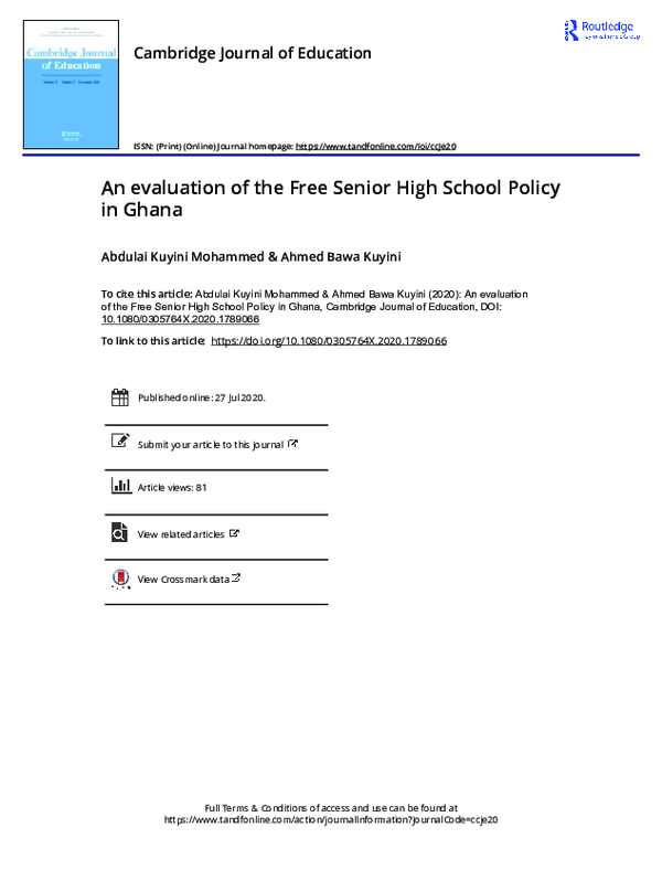 (PDF) An evaluation of the Free Senior High School Policy in Ghana