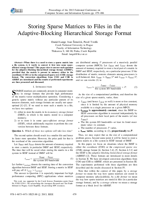Pdf Storing Sparse Matrices To Files In The Adaptive Blocking