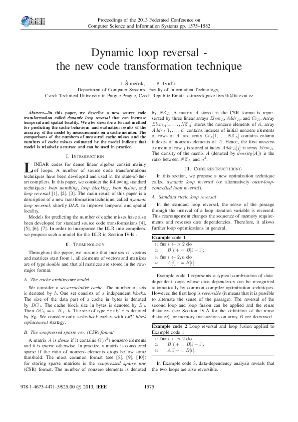 Pdf Dynamic Loop Reversal The New Code Transformation Technique Ivan Šimeček 2653