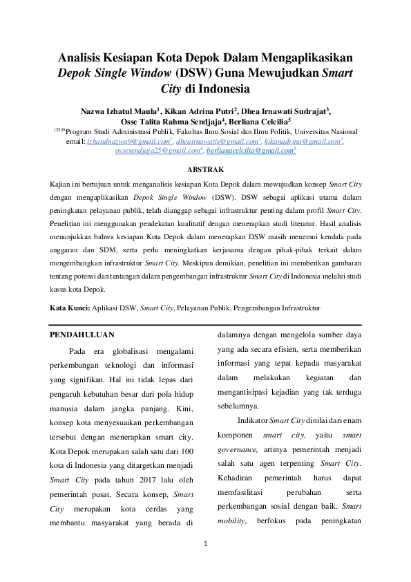 (PDF) Kelompok 2: Analisis Kesiapan Kota Depok Dalam Mengaplikasikan ...