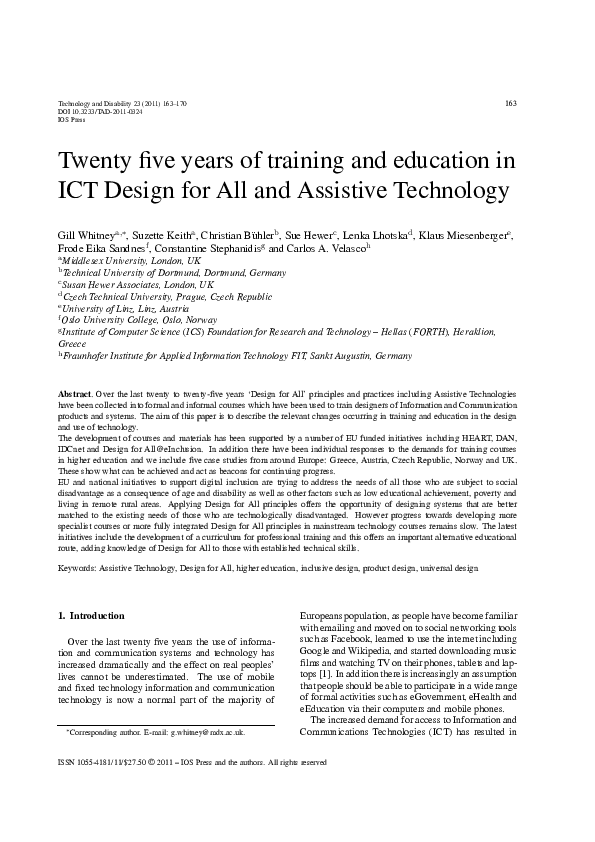(PDF) Twenty five years of training and education in ICT Design for All ...