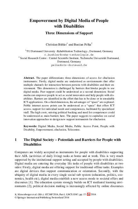 (PDF) Empowerment by Digital Media of People with Disabilities