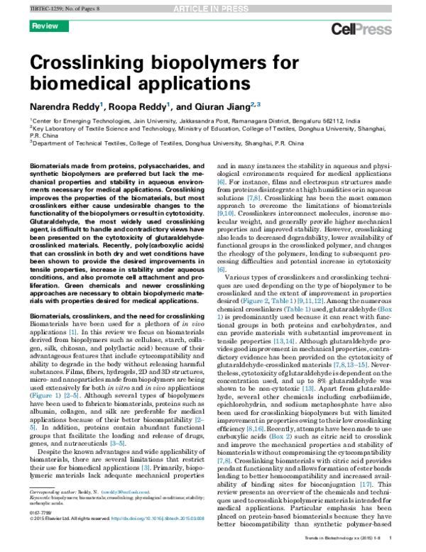 (PDF) Crosslinking biopolymers for biomedical applications