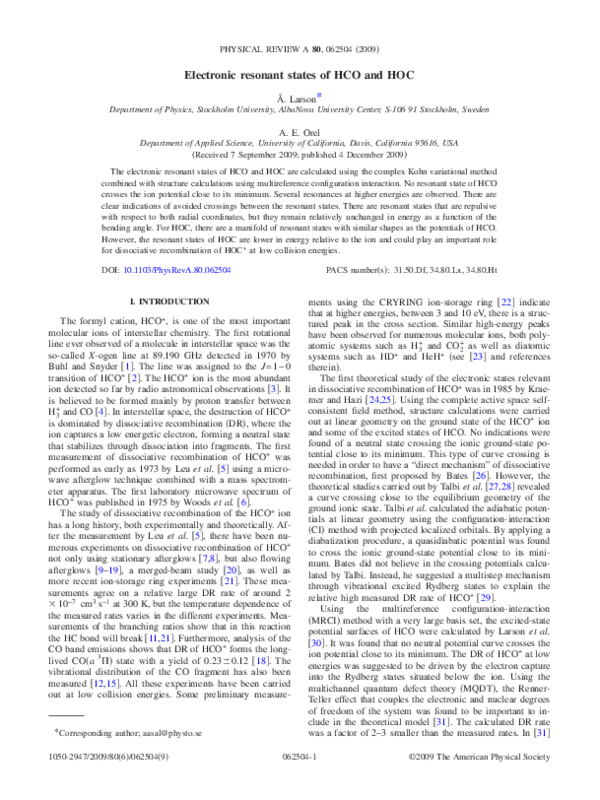 (PDF) Electronic resonant states of HCO and HOC