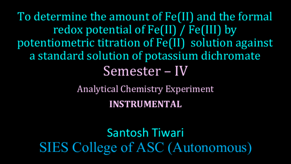 (PPT) SYBSc Sem IV Analytical Amount of Fe Potentiometric titration