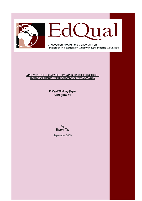 (PDF) Applying the Capability Approach to School Improvement ... (PDF) Applying the Capability Approach to School Improvement ...