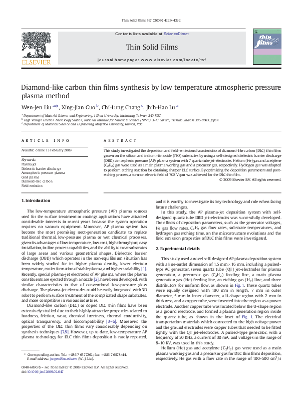 (PDF) Diamond-like carbon thin films synthesis by low temperature ...