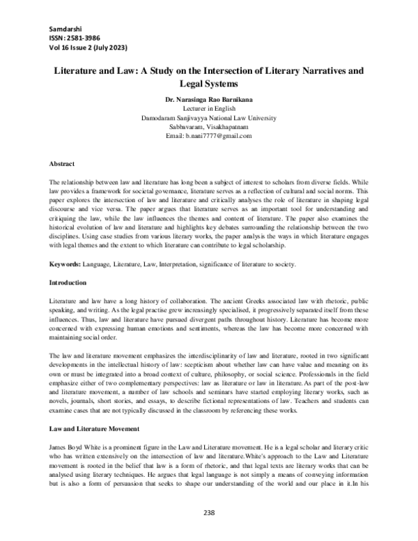 (PDF) Literature and Law: A Study on the Intersection of Literary ...