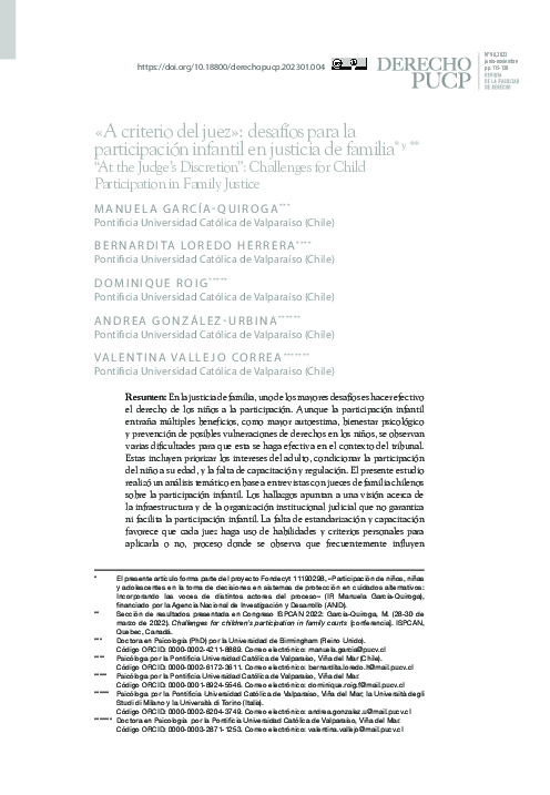 (PDF) «A criterio del juez»: desafíos para la participación infantil en justicia de familia