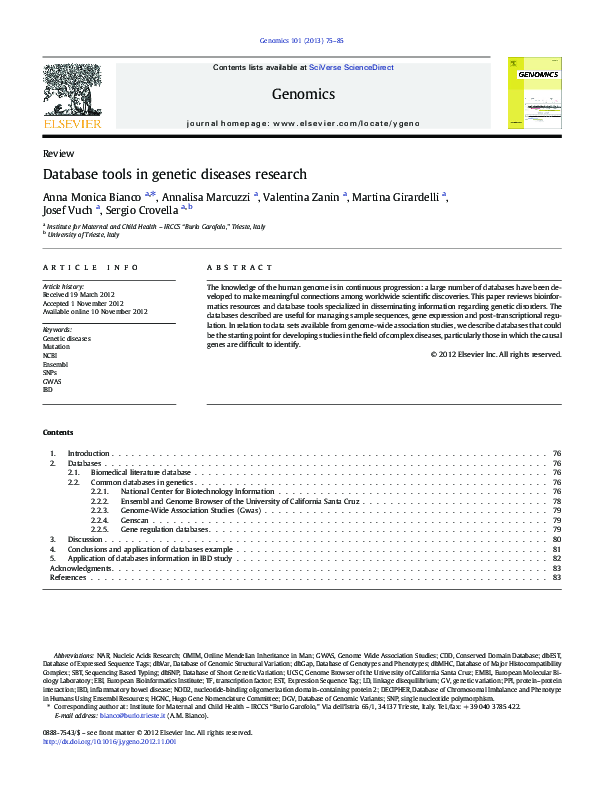 (PDF) Database tools in genetic diseases research