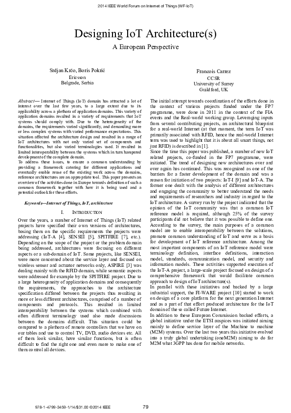 (PDF) Designing IoT architecture(s): A European perspective