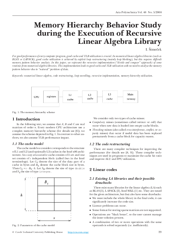 (PDF) Memory Hierarchy Behavior Study during the Execution of Recursive Linear Algebra Library