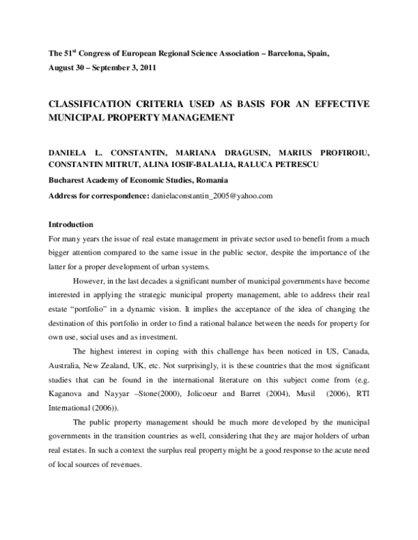 (PDF) Classification Criteria Used As Basis For An Effective Municipal ...
