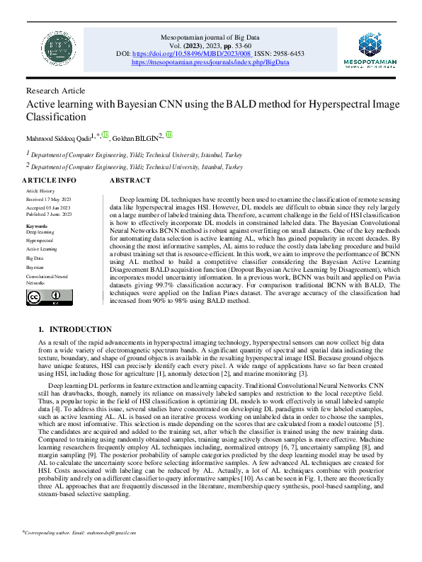 Pdf Active Learning With Bayesian Cnn Using The Bald Method For Hyperspectral Image Classification