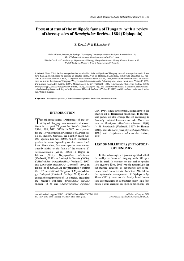 (PDF) Present status of the millipede fauna of Hungary, with a review ...