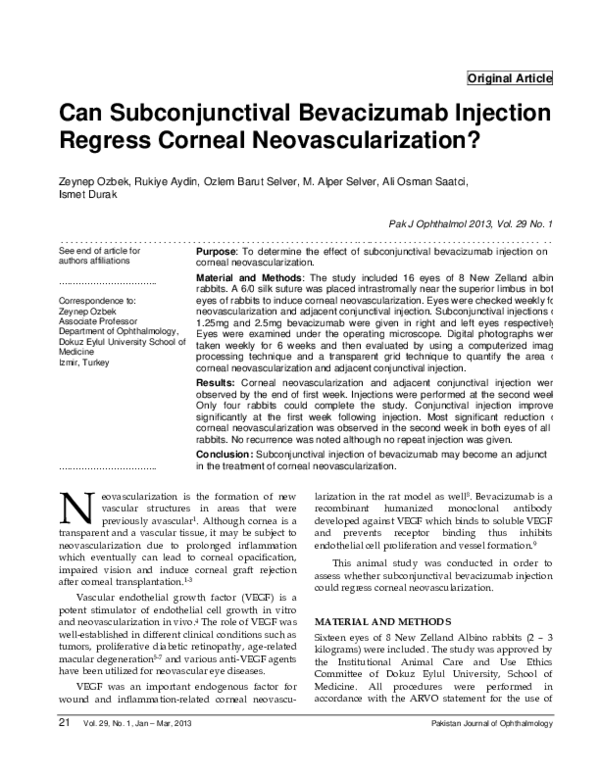 (PDF) Can Subconjunctival Bevacizumab Injection Regress Corneal ...