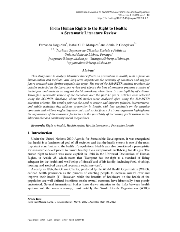 (PDF) From Human Rights to the Right to Health: A Systematic Literature ...
