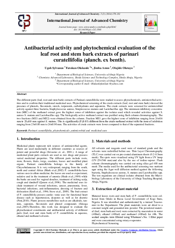 (PDF) Antibacterial activity and phytochemical evaluation of the leaf root and stem bark ...