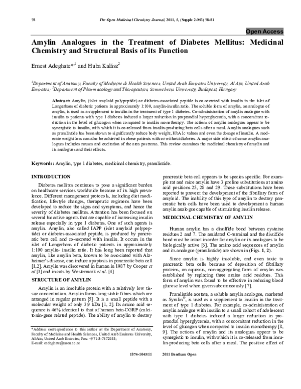 (PDF) Amylin analogues in the treatment of diabetes mellitus: medicinal ...