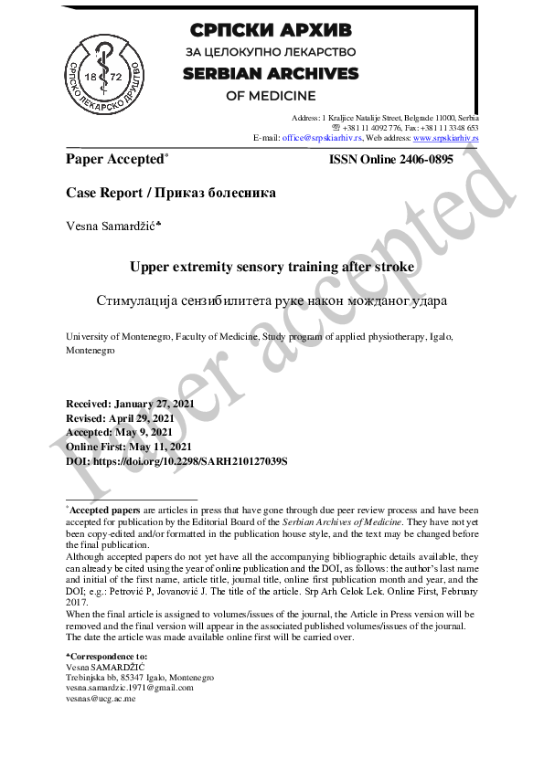 (PDF) Upper extremity sensory training after stroke
