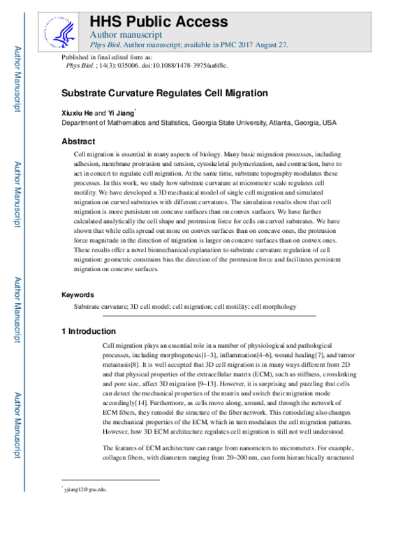 (PDF) Substrate curvature regulates cell migration