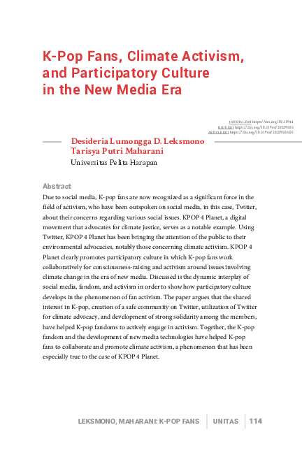 (PDF) K-pop Fans, Climate Activism, and Participatory Culture in the ...