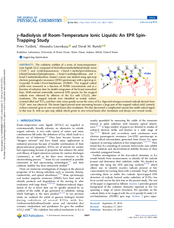 (PDF) γ-Radiolysis of Room-Temperature Ionic Liquids: An EPR Spin ...