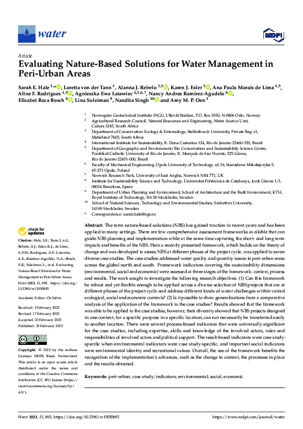 (PDF) Evaluating Nature-Based Solutions for Water Management in Peri-Urban Areas